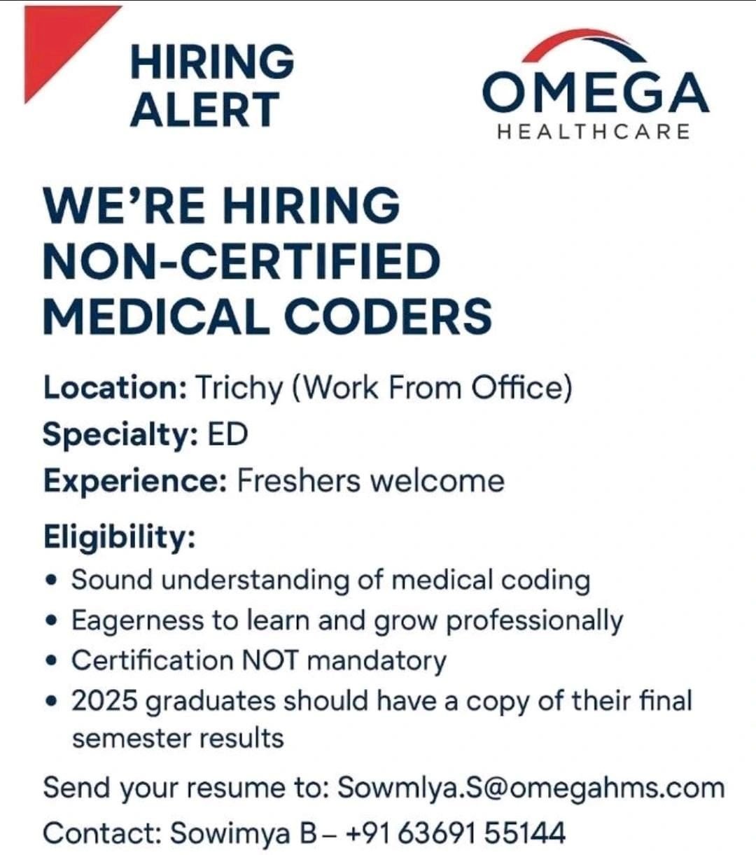 Freshers Needed In Medical Coding At Omega Healthcare