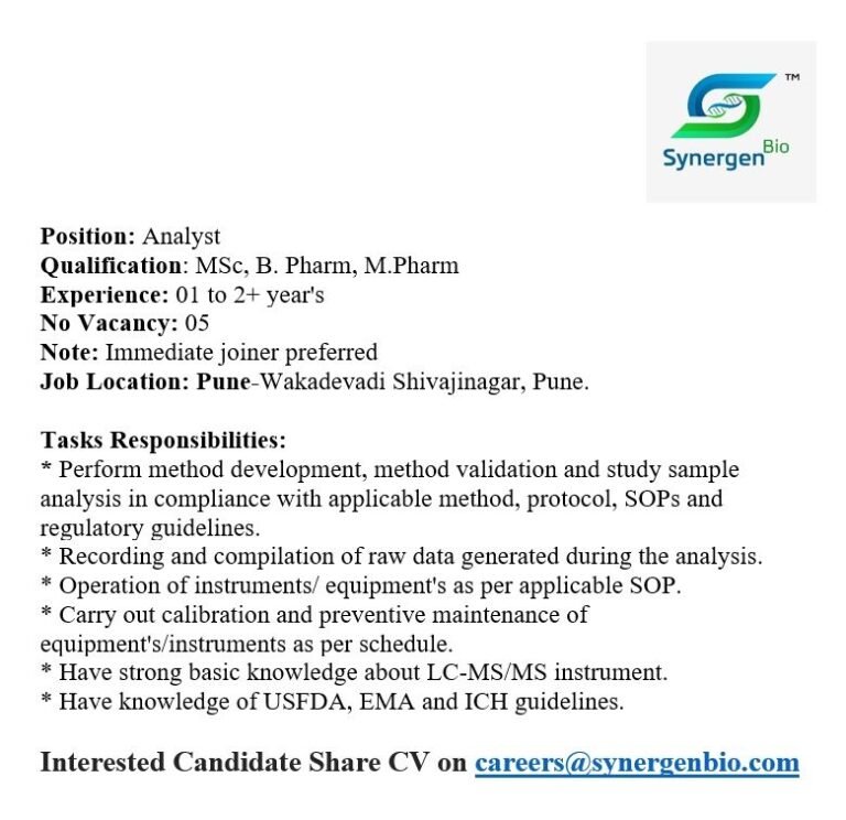 Synergen Hiring For Analyst