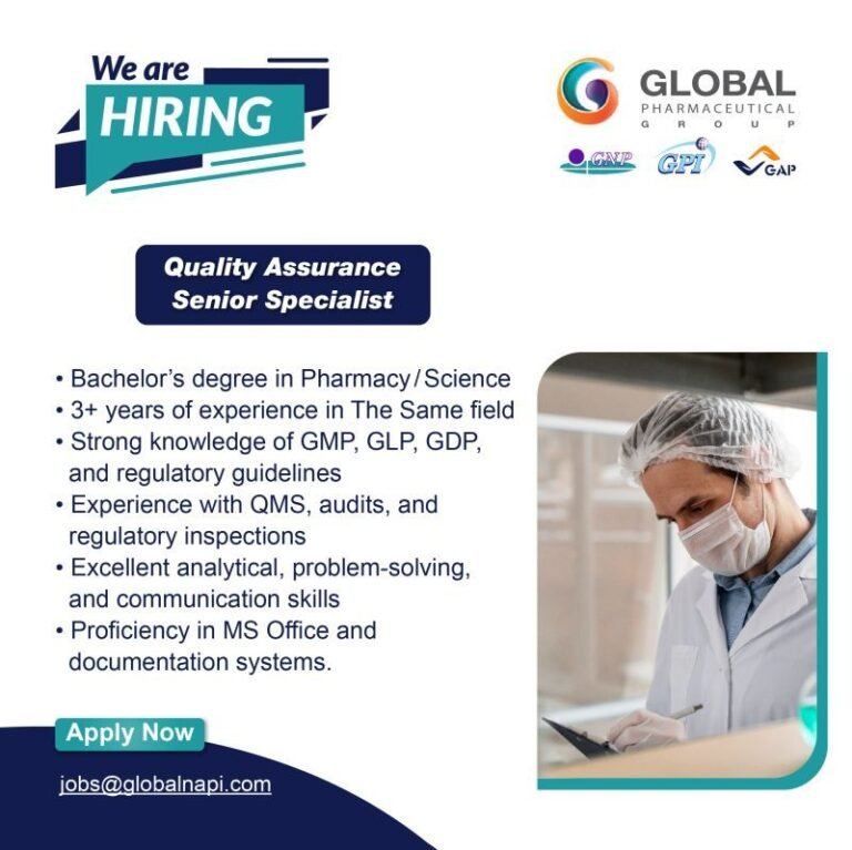 Global Pharmaceutical Hiring For Quality Assurance Senior Specialist