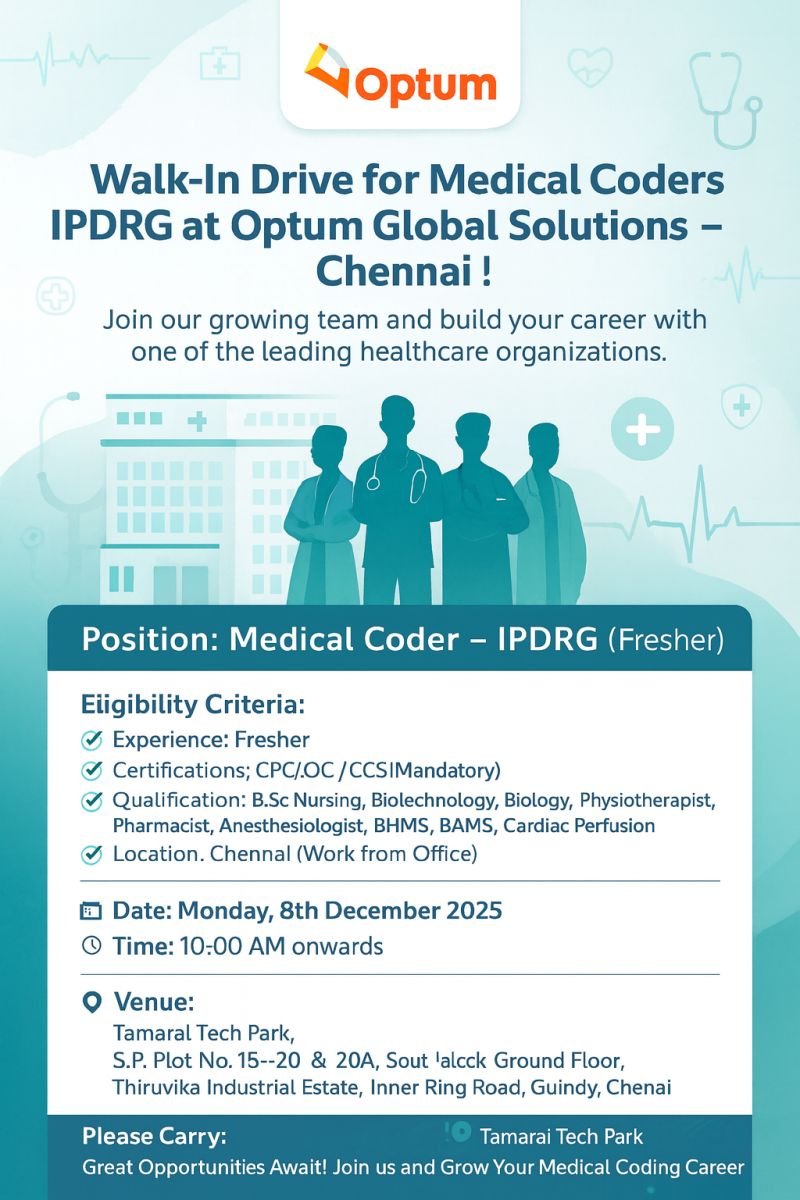 Fresher Hiring For Medical Coder – IPDRG At Optum