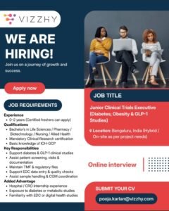 Freshers Needed In Junior Clinical Trials At VIZZHY