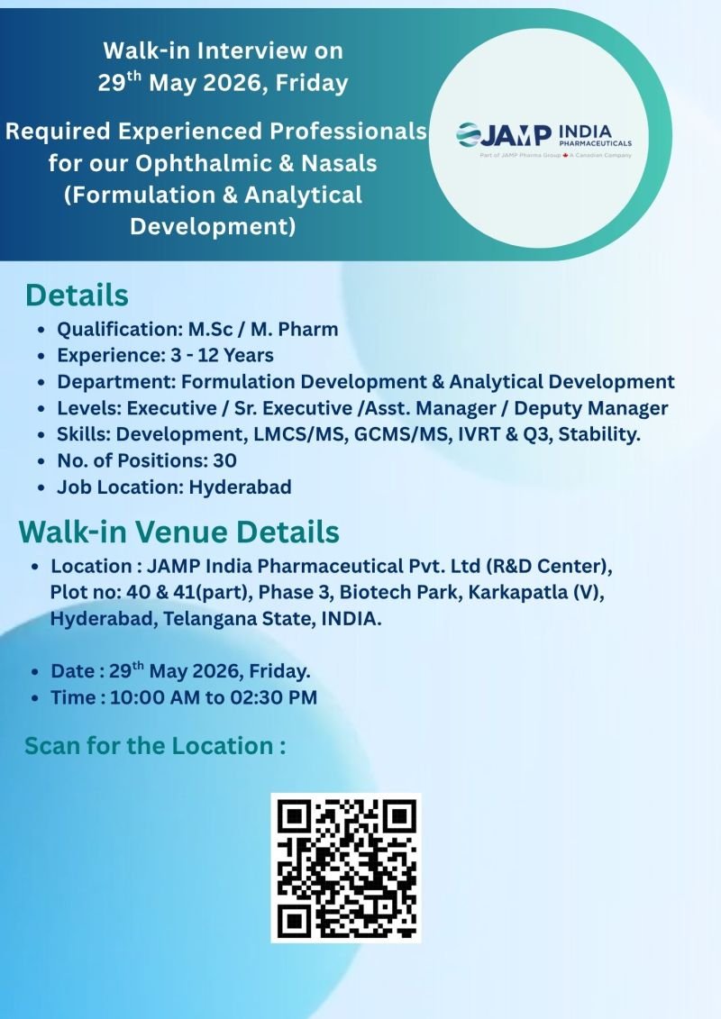 JAMP India Pharmaceuticals Hiring For Formulation Development ...