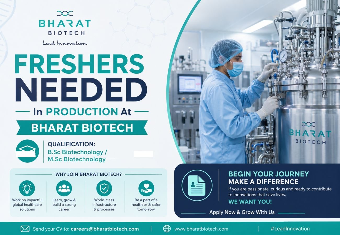 Freshers Needed In Production At Bharat Biotech