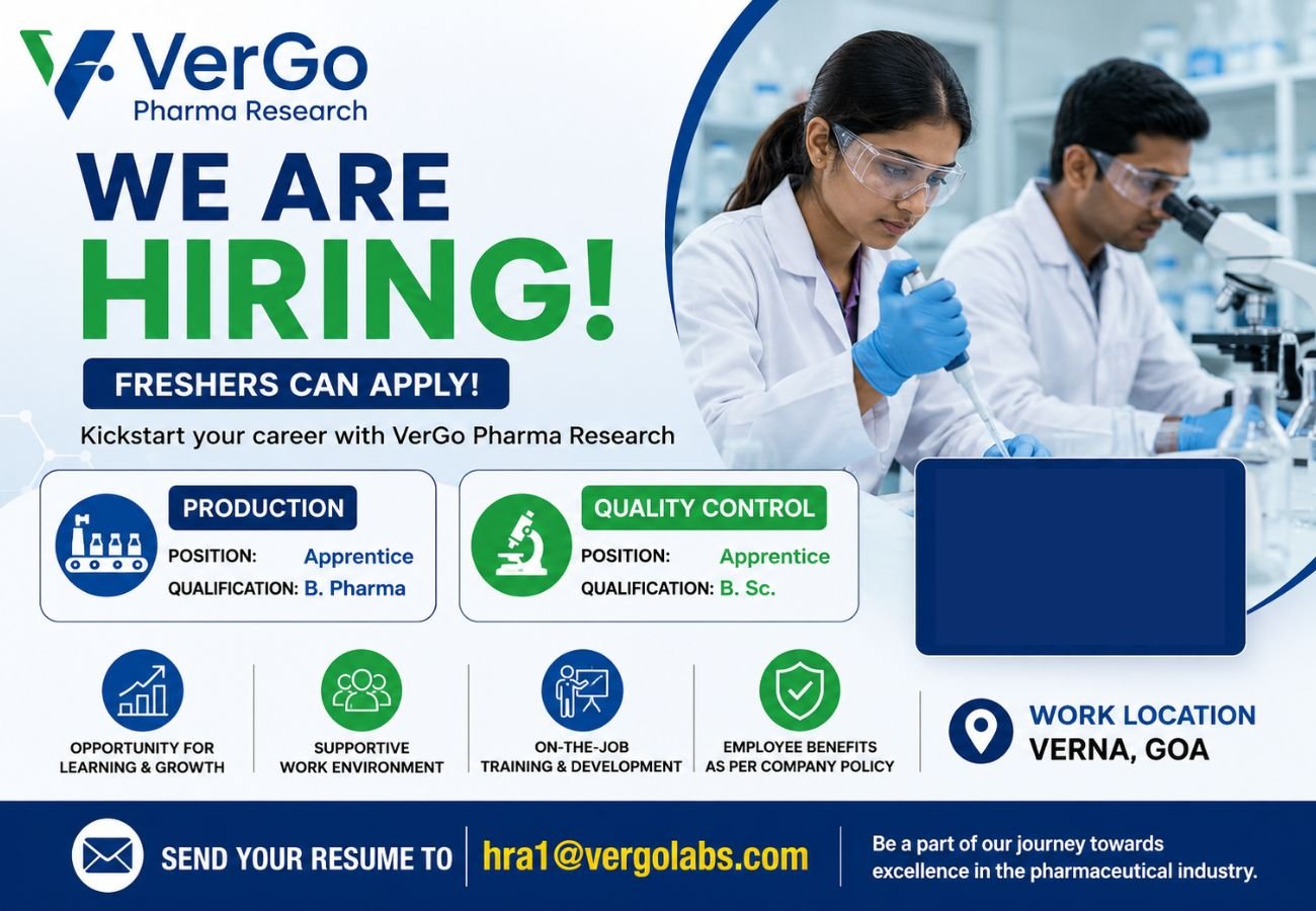 Freshers Needed In Production, Quality Control At VerGo Pharma